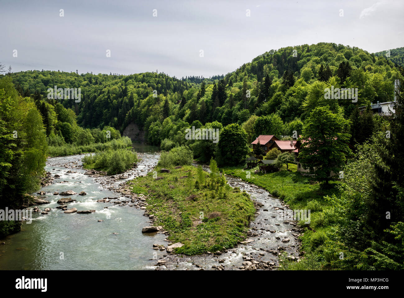 Aerial view of mountain river in summer Stock Photo - Alamy