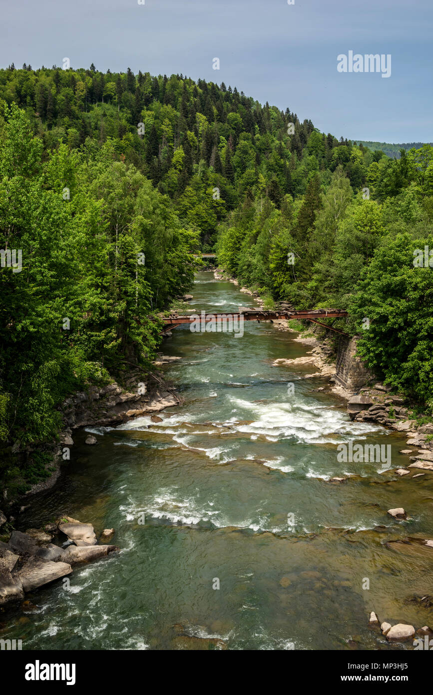 Aerial view of mountain river in summer Stock Photo - Alamy