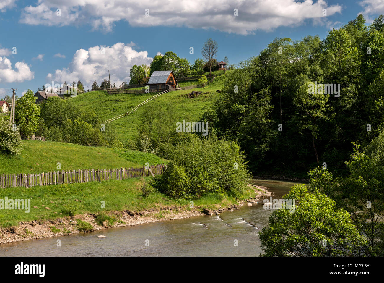 Aerial view of mountain river in summer Stock Photo - Alamy