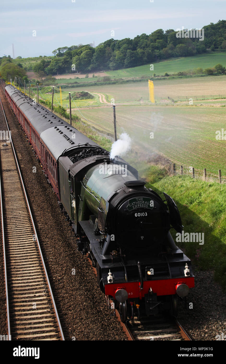 The Flying Scotsman steam engine makes it way past the end of the ...