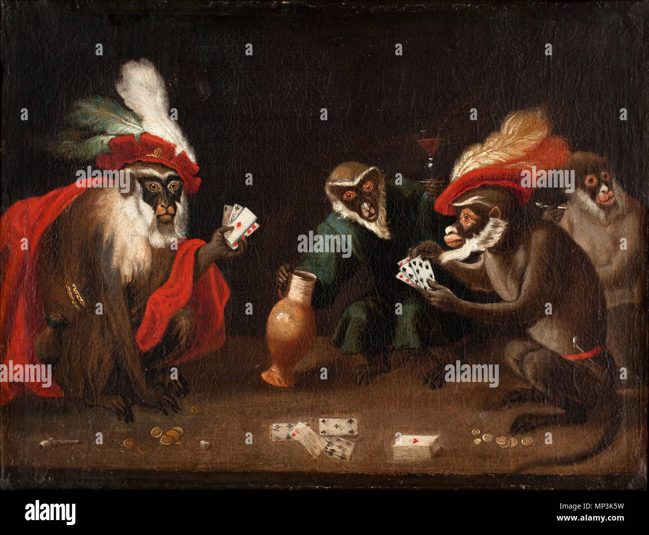 Apes playing cards mid 17th century. 1165 Abraham Teniers ...