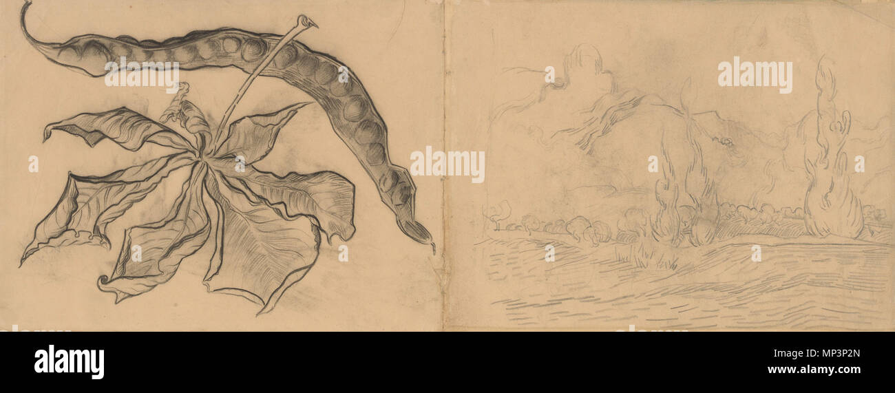 Chestnut Leaf with Pod Landscape with Cypresses 1890 (Chestnut Leaf ...