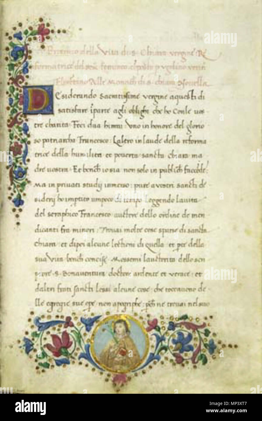 . Illuminated manuscript by Ugolino Verino titled Vita di Santa Chiara ...