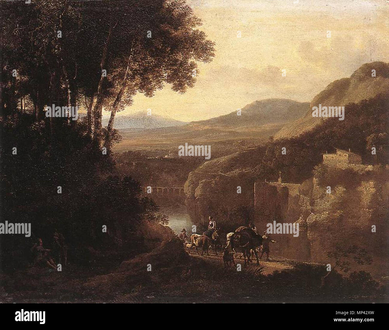 English: River Scene 1660. 698 Jan Hackaert - River Scene Stock Photo ...