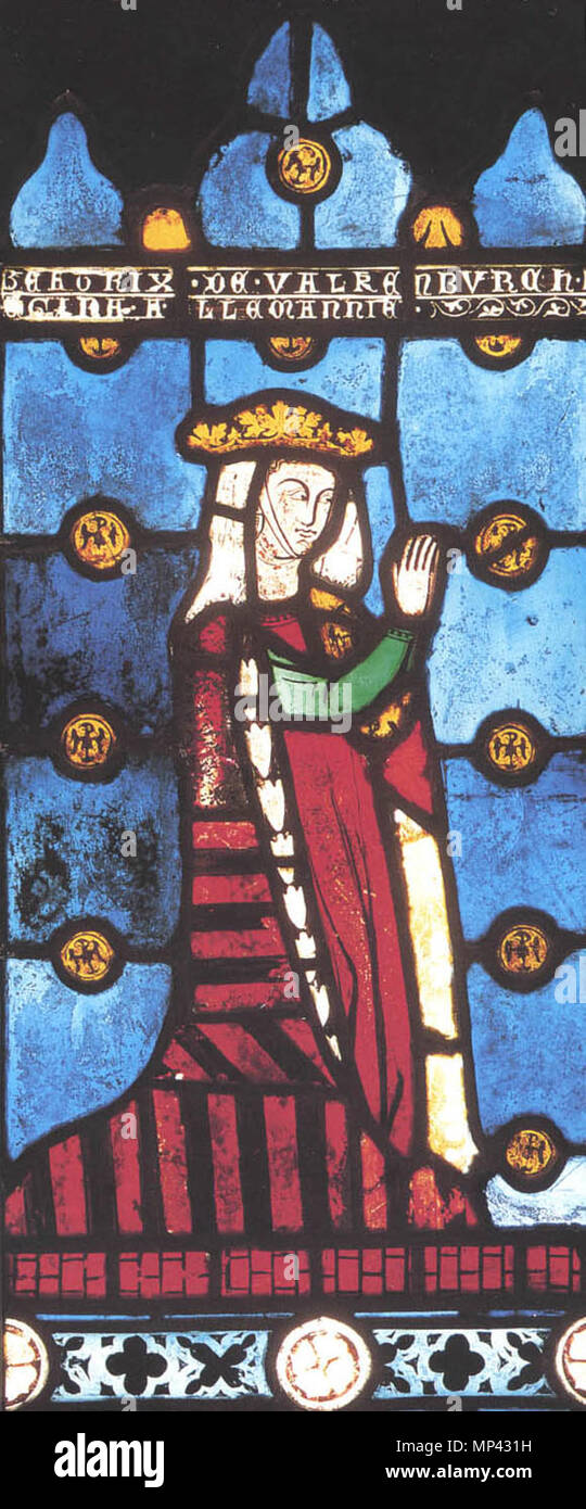 . English: Medieval English stained glass window depicting the German ...