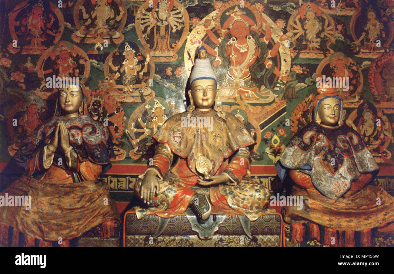 . English: Tibetan King Srongtsong Gampo and his wives, Princess ...