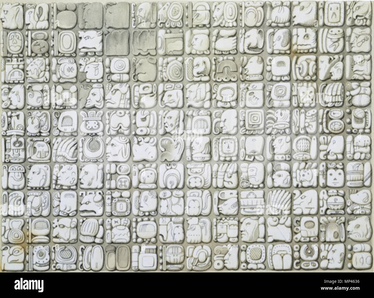 . Palenque - the Temple of Inscriptions. Central panel of Maya writing ...