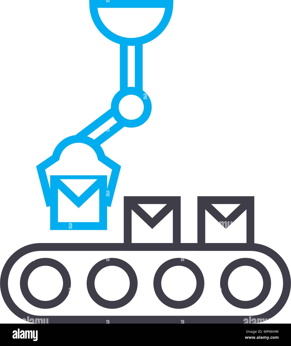 Loading on the conveyor linear icon concept. Loading on the conveyor ...