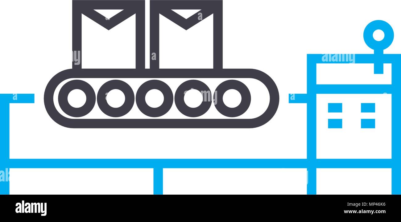 Manufacturing facility linear icon concept. Manufacturing facility line ...