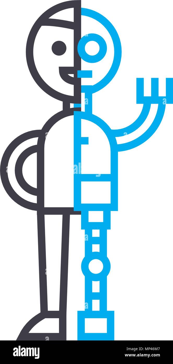 Mechanization of production linear icon concept. Mechanization of ...