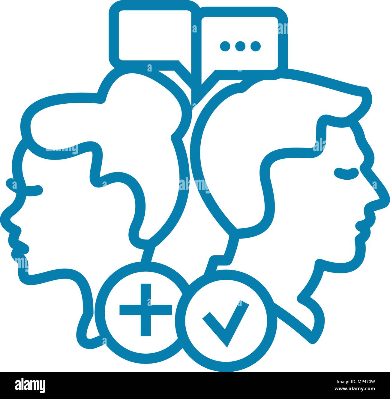 Opposite views linear icon concept. Opposite views line vector sign ...