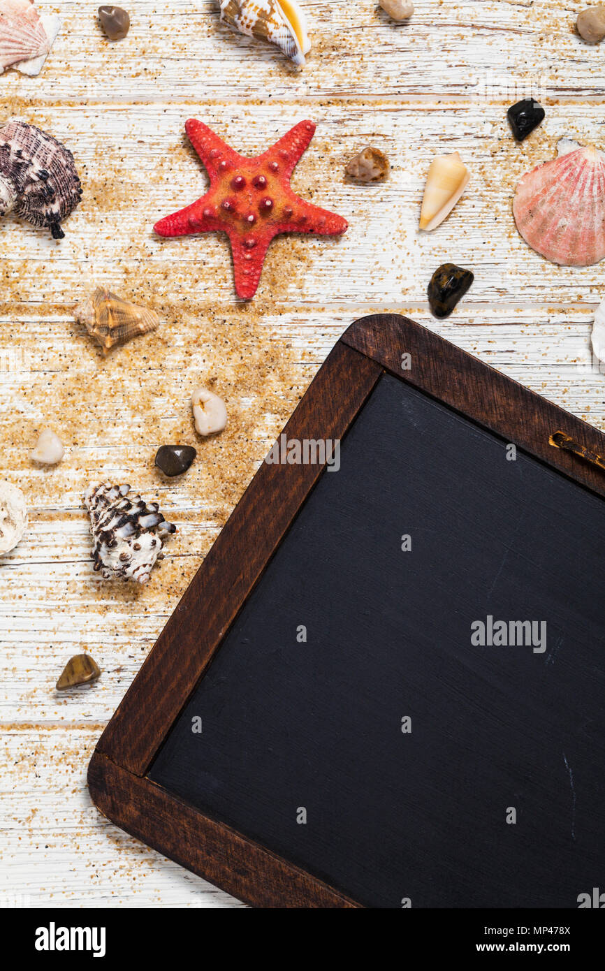 Top view of Beach sand, shells and starfish background Stock Photo - Alamy