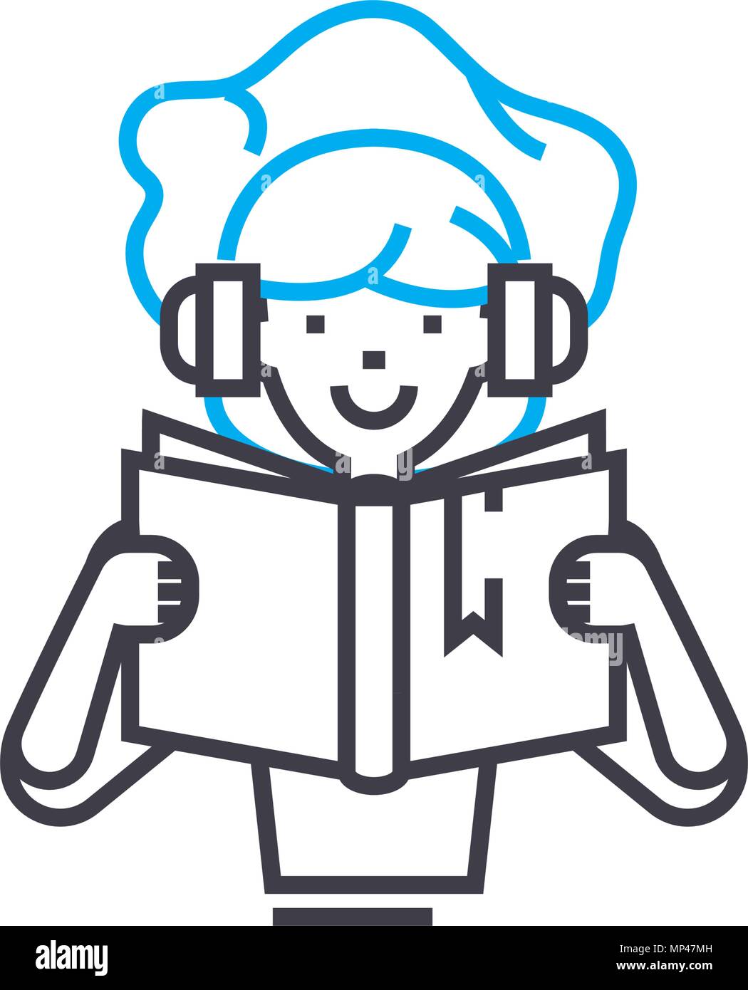 Reading kids books linear icon concept. Reading kids books line vector ...