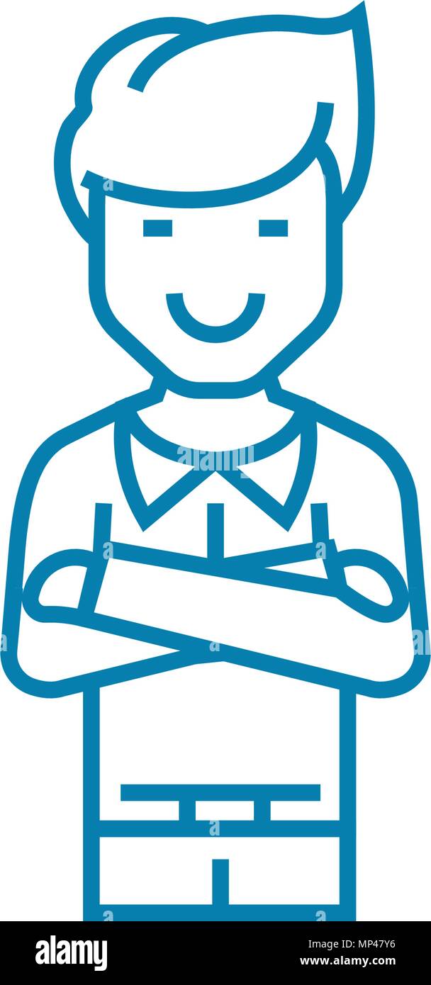 Self-satisfied man linear icon concept. Self-satisfied man line vector ...