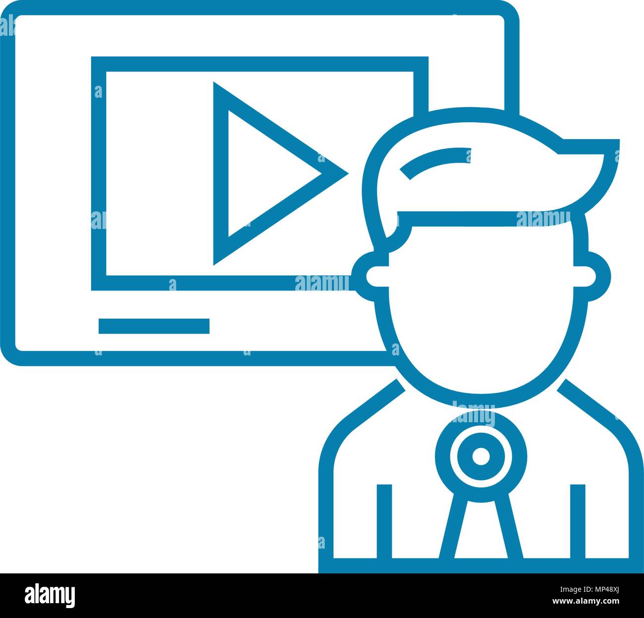 Video presentation linear icon concept. Video presentation line vector ...