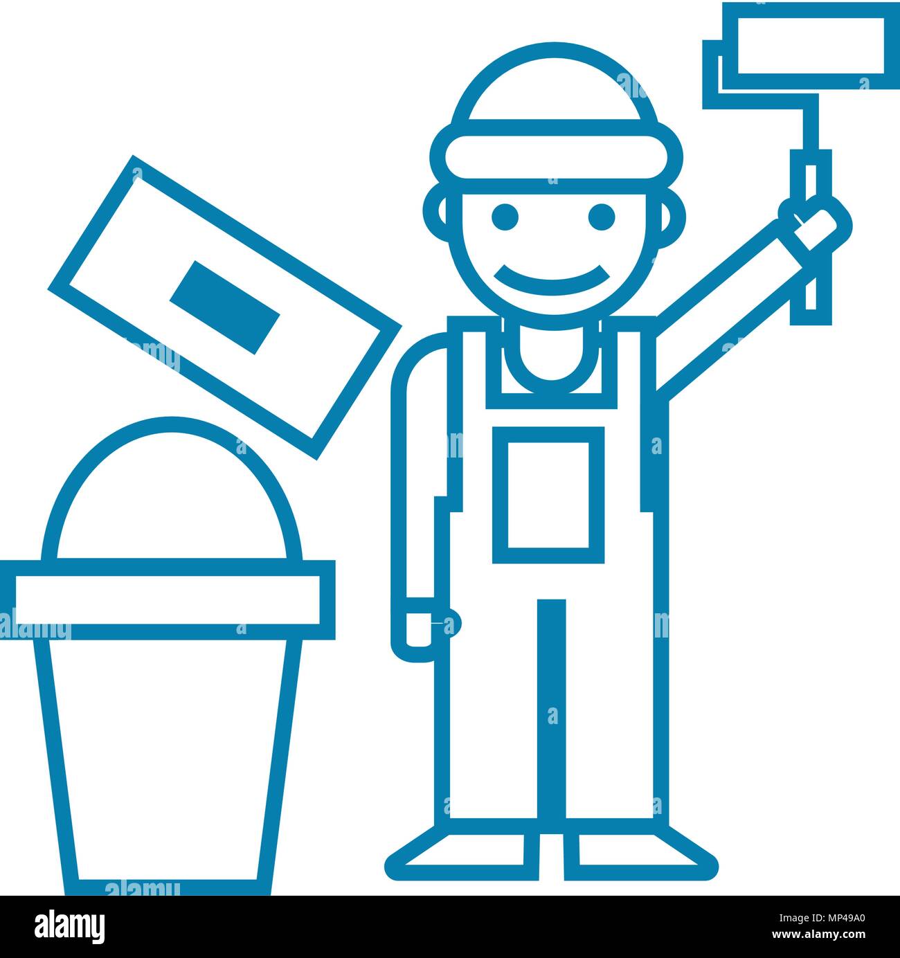 Working as a painter linear icon concept. Working as a painter line ...