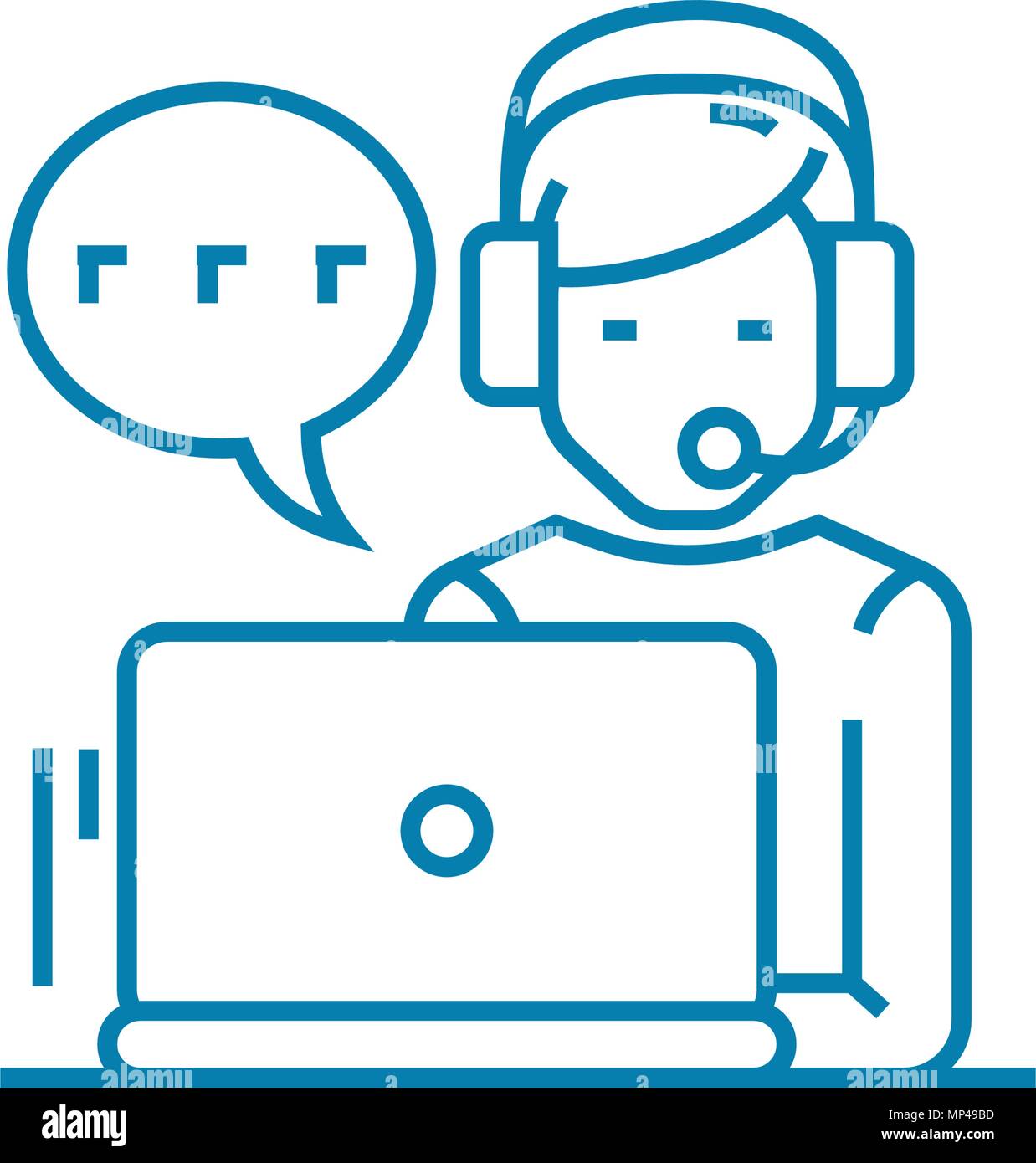 Working in the call center linear icon concept. Working in the call ...