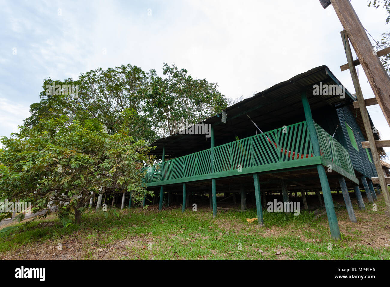 Houses along the Amazonas river. Brazilian wetland region. Navigable ...