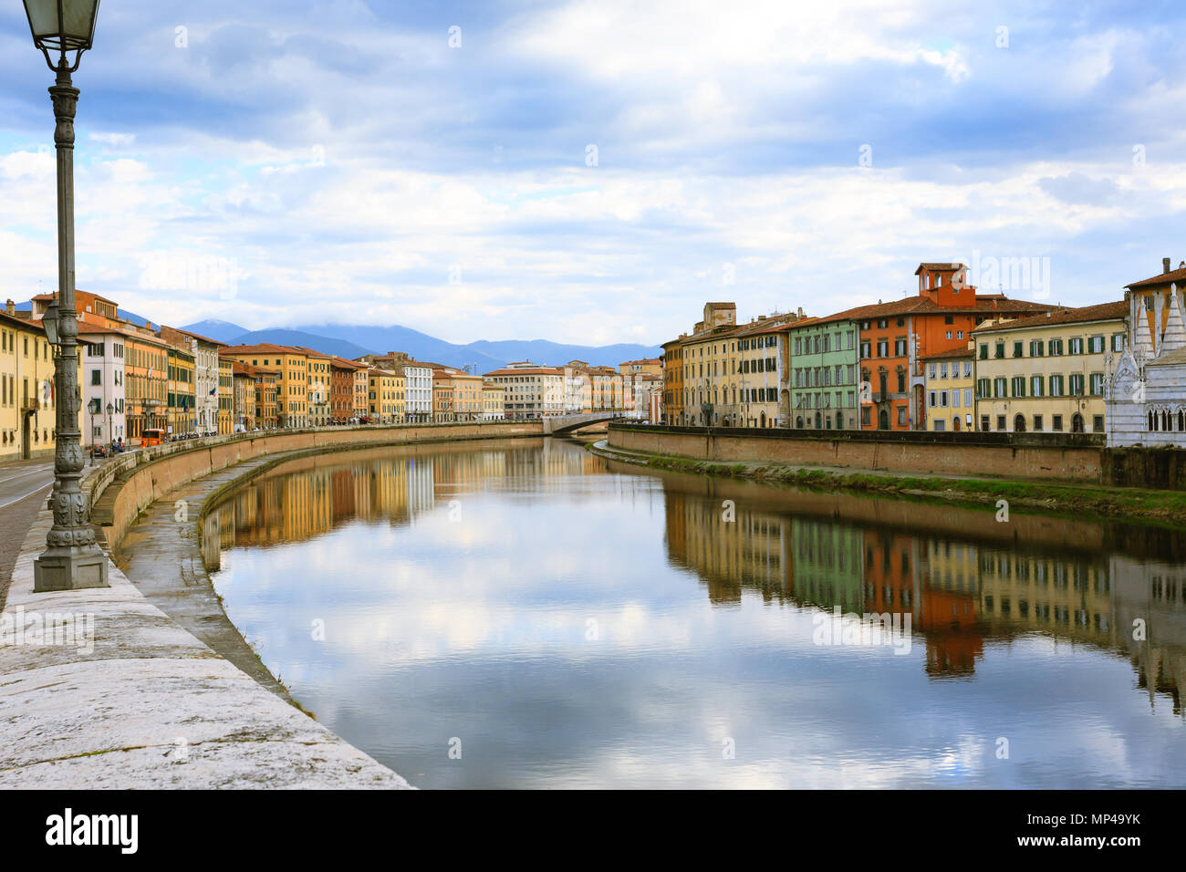 Pisa view. Buildings along Arno river. Italian landmark, Tuscany Stock ...