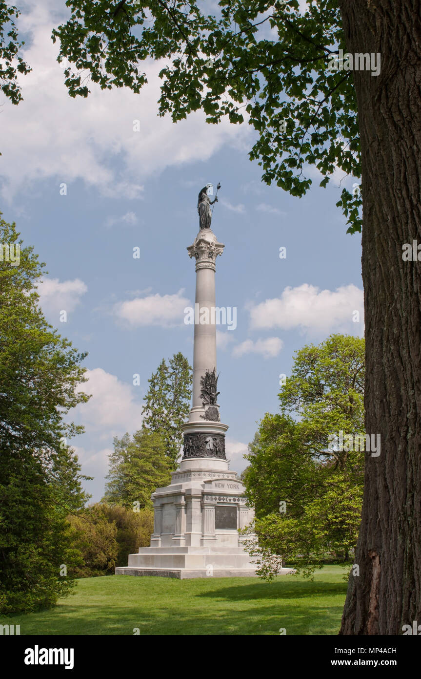 GETTYSBURG, PENNSYLVANIA 5-15-2018 The New York Monument in the ...