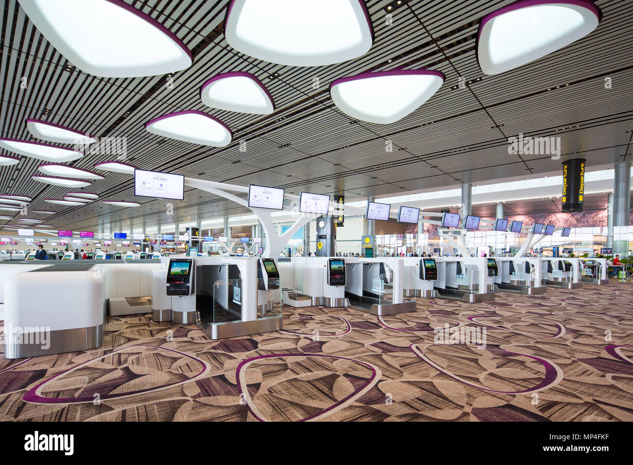 Changi Airport Terminal 4 departure hall mainly use automated self ...