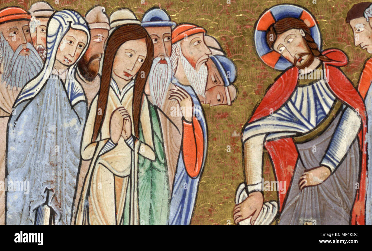 . Français : Detail of the raising of Lazarus, Mary and Martha meet ...