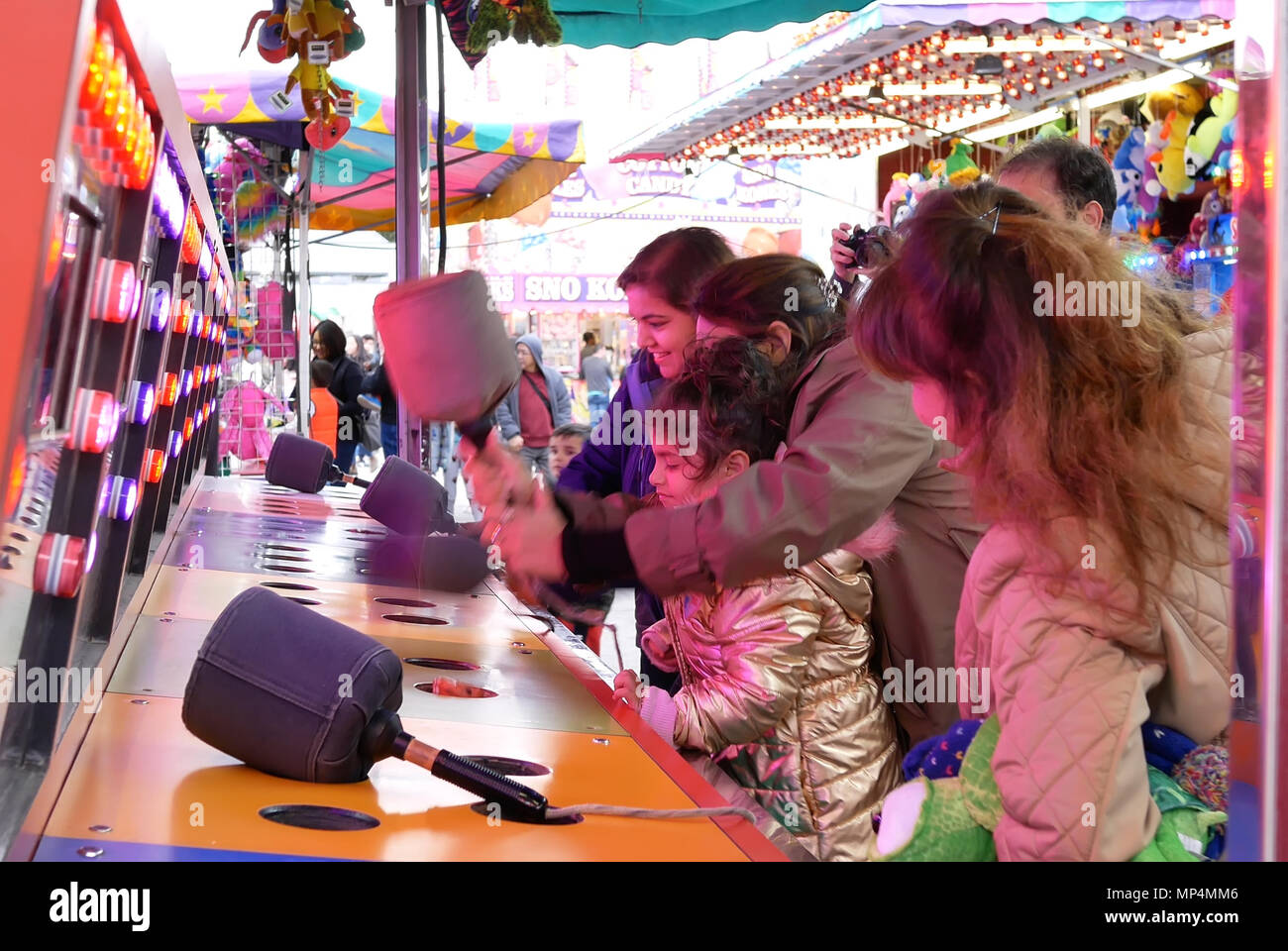 Coquitlam, BC, Canada - April 15, 2018 : Motion of people playing whack ...
