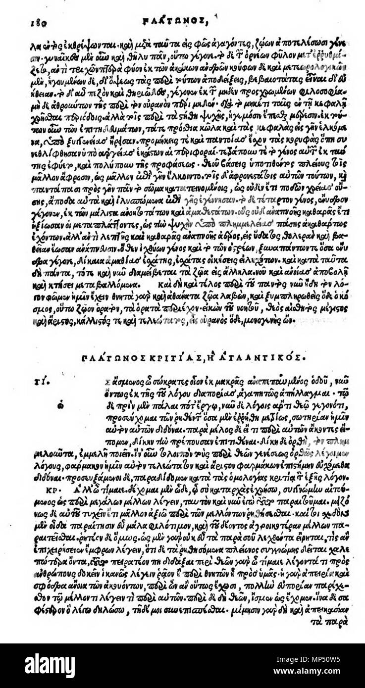 . English: Kritias beginning. Editio princeps, Venice 1513. Deutsch ...