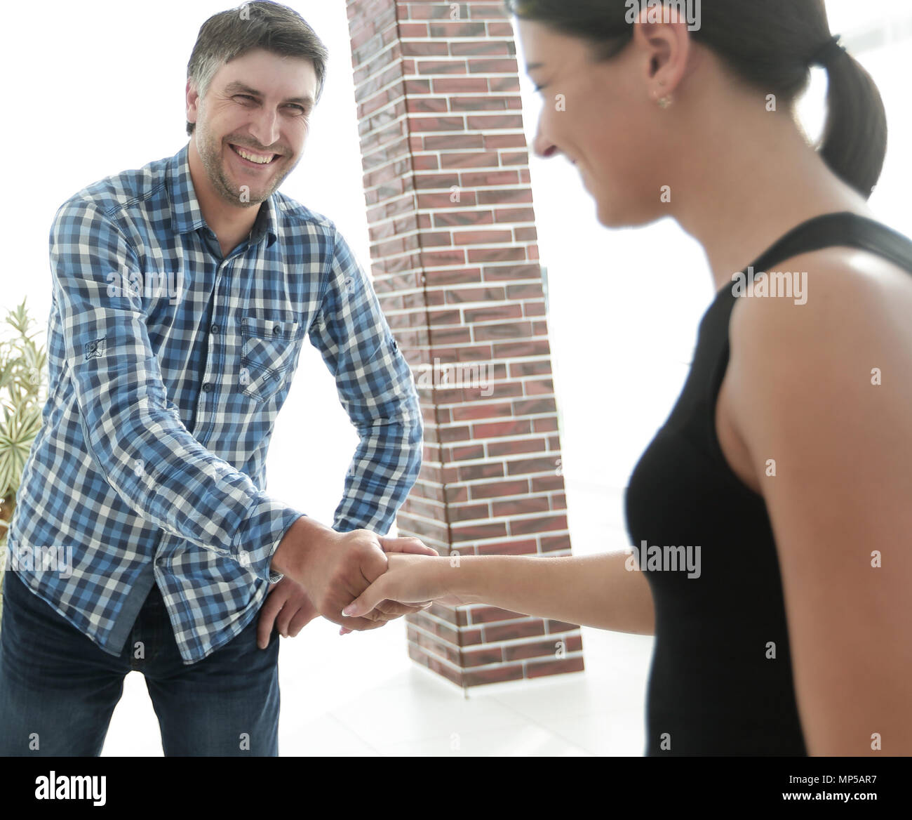 Half length smiling handshake shaking hands hi-res stock photography ...