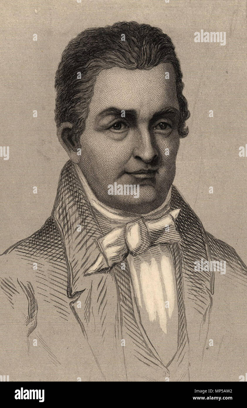 . Engraved portrait of Oliver Evans (1755-1819) wearing an oblique ...