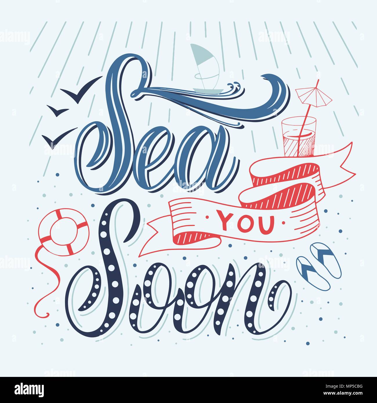 Summer handdrawn lettering. Sea you soon. Vector elements for ...