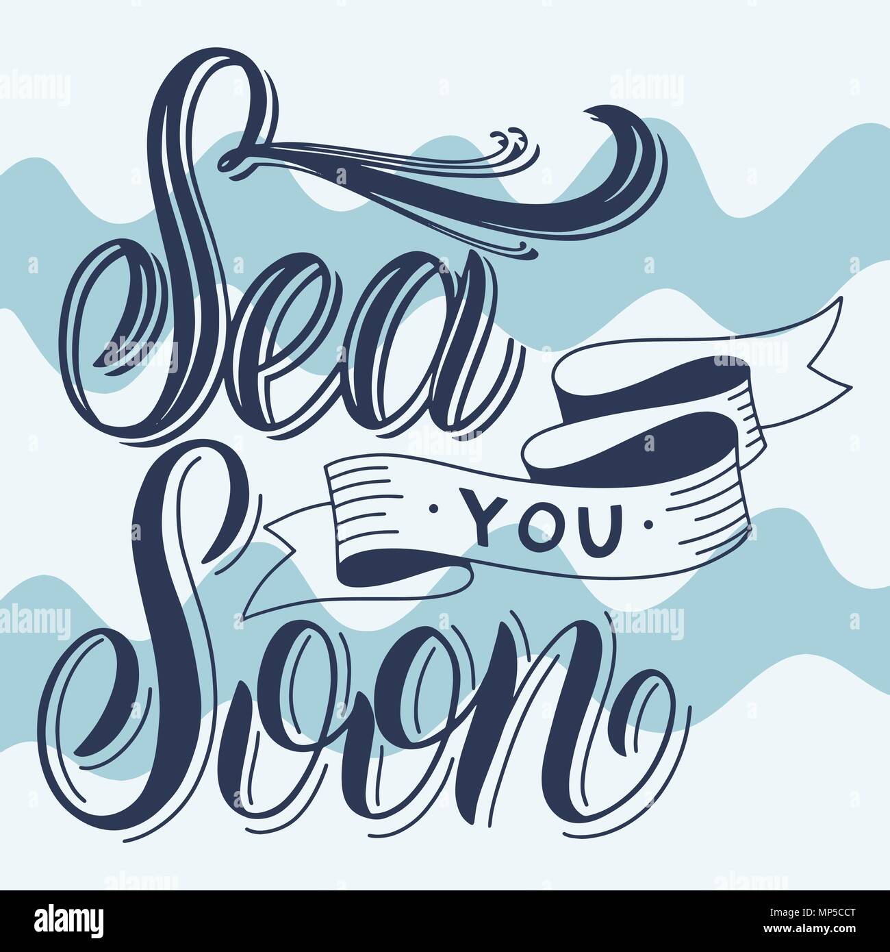 Summer handdrawn lettering. Sea you soon. Vector elements for ...