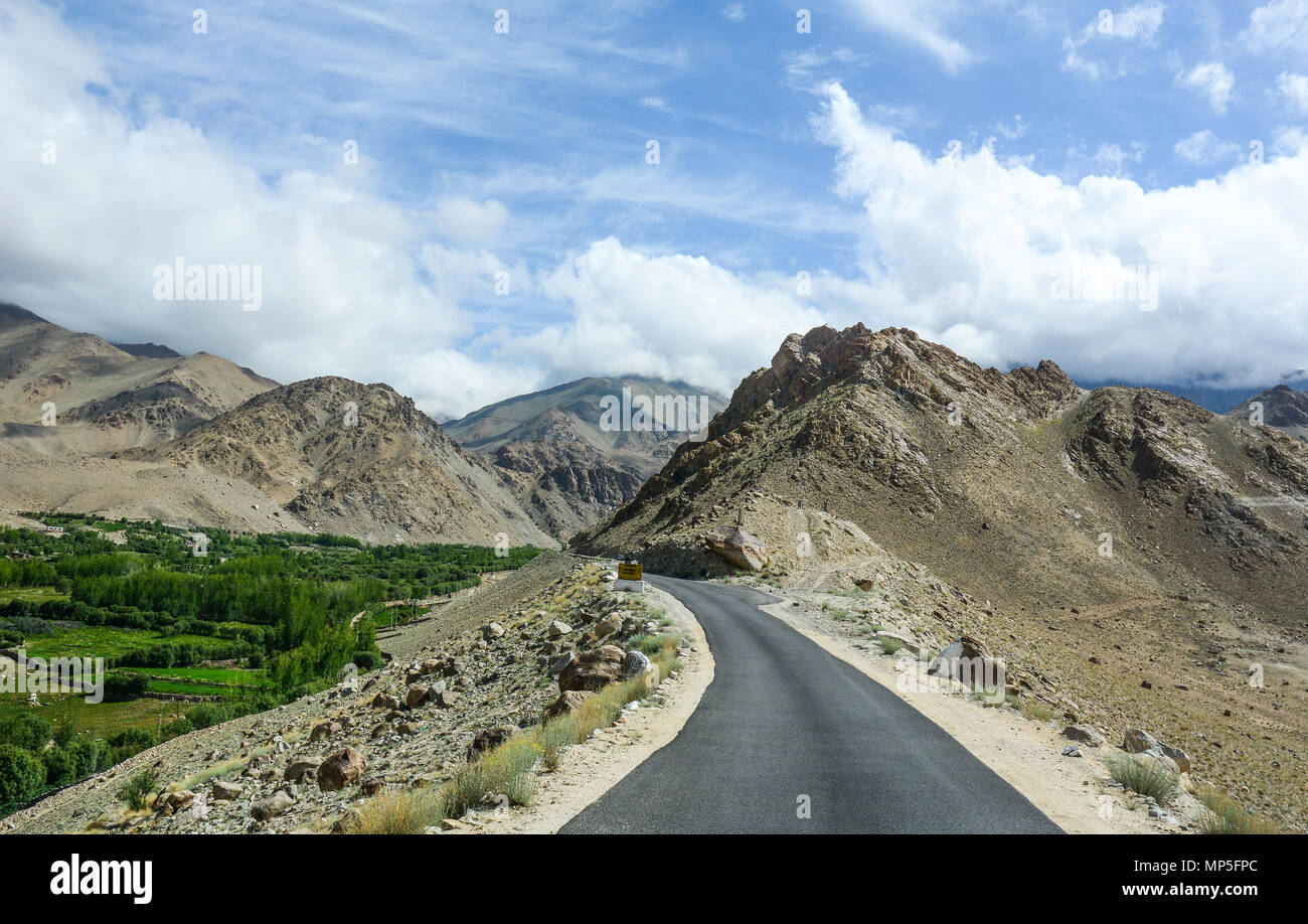 Mountain road at sunny day in Ladakh, India. Ladakh is the highest ...