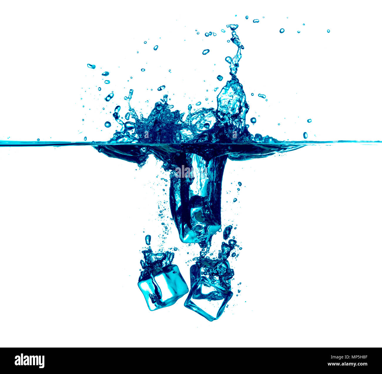 Ice cube in water isolated on white background Stock Photo - Alamy
