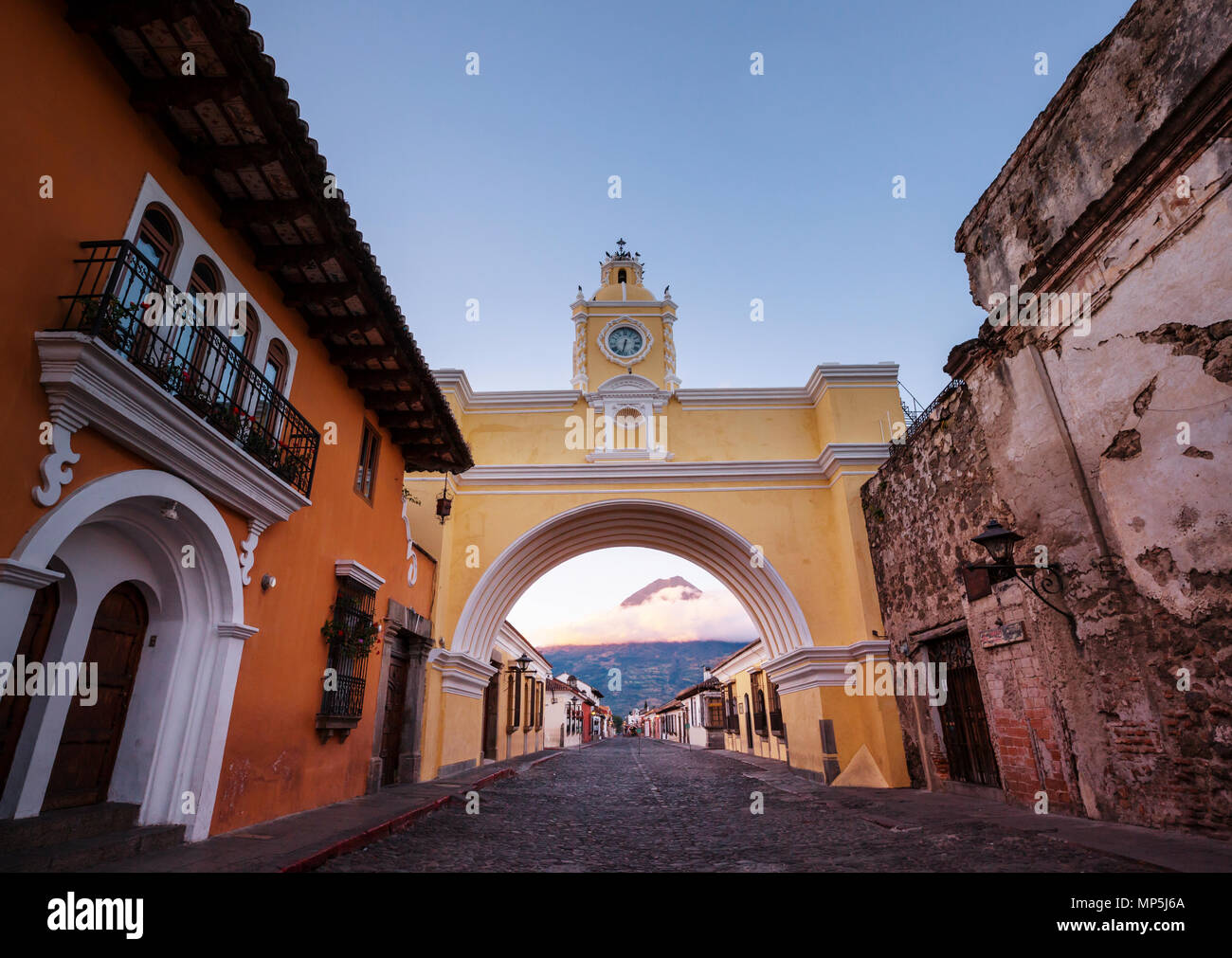 Colonial architecture in ancient Antigua Guatemala city, Central ...