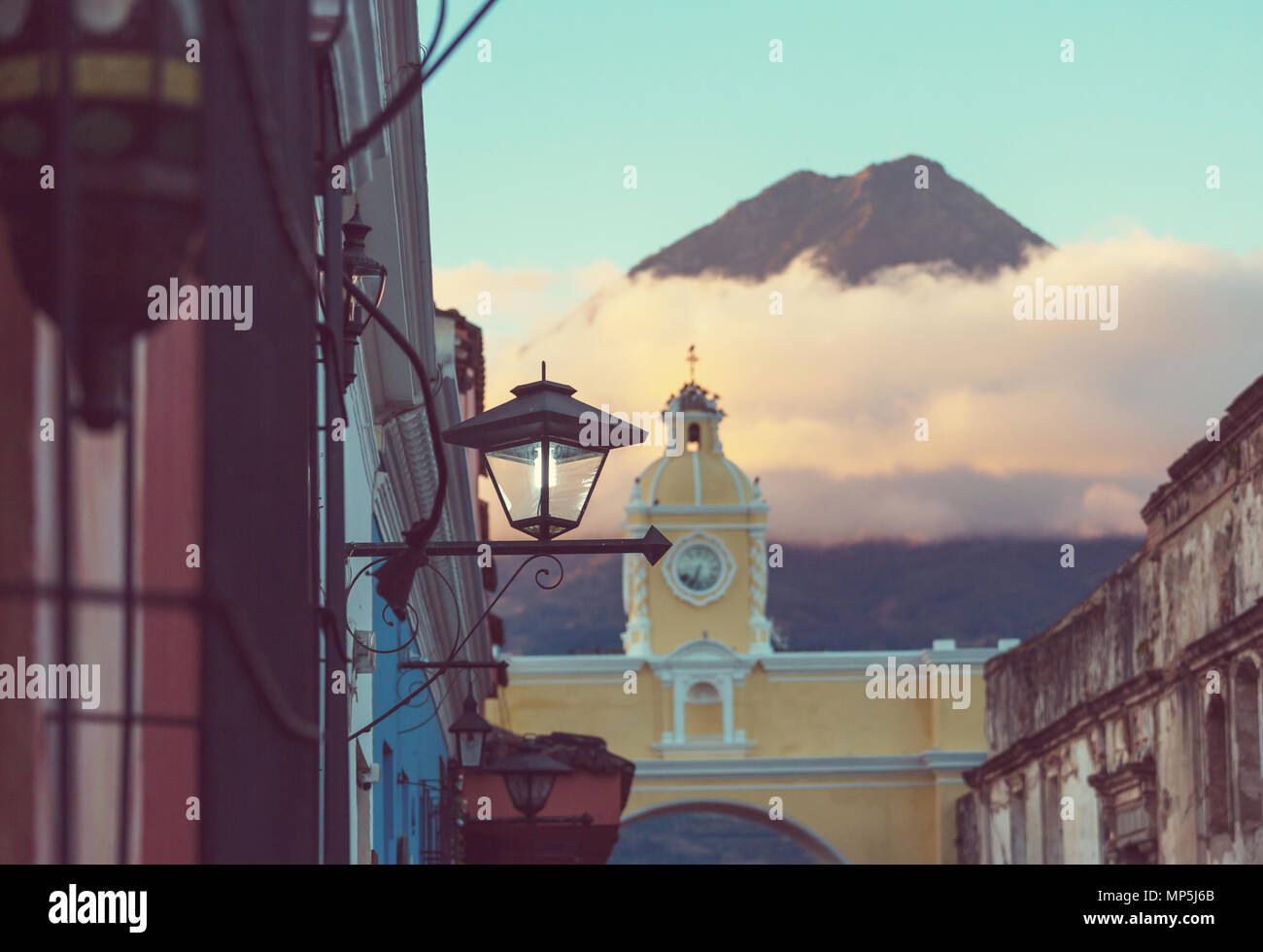 Colonial architecture in ancient Antigua Guatemala city, Central ...