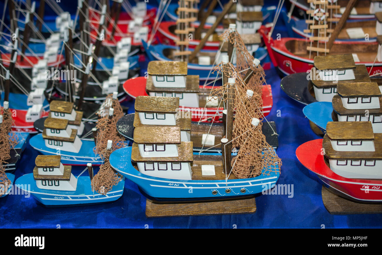 Set of mini size colorful model boats Stock Photo - Alamy