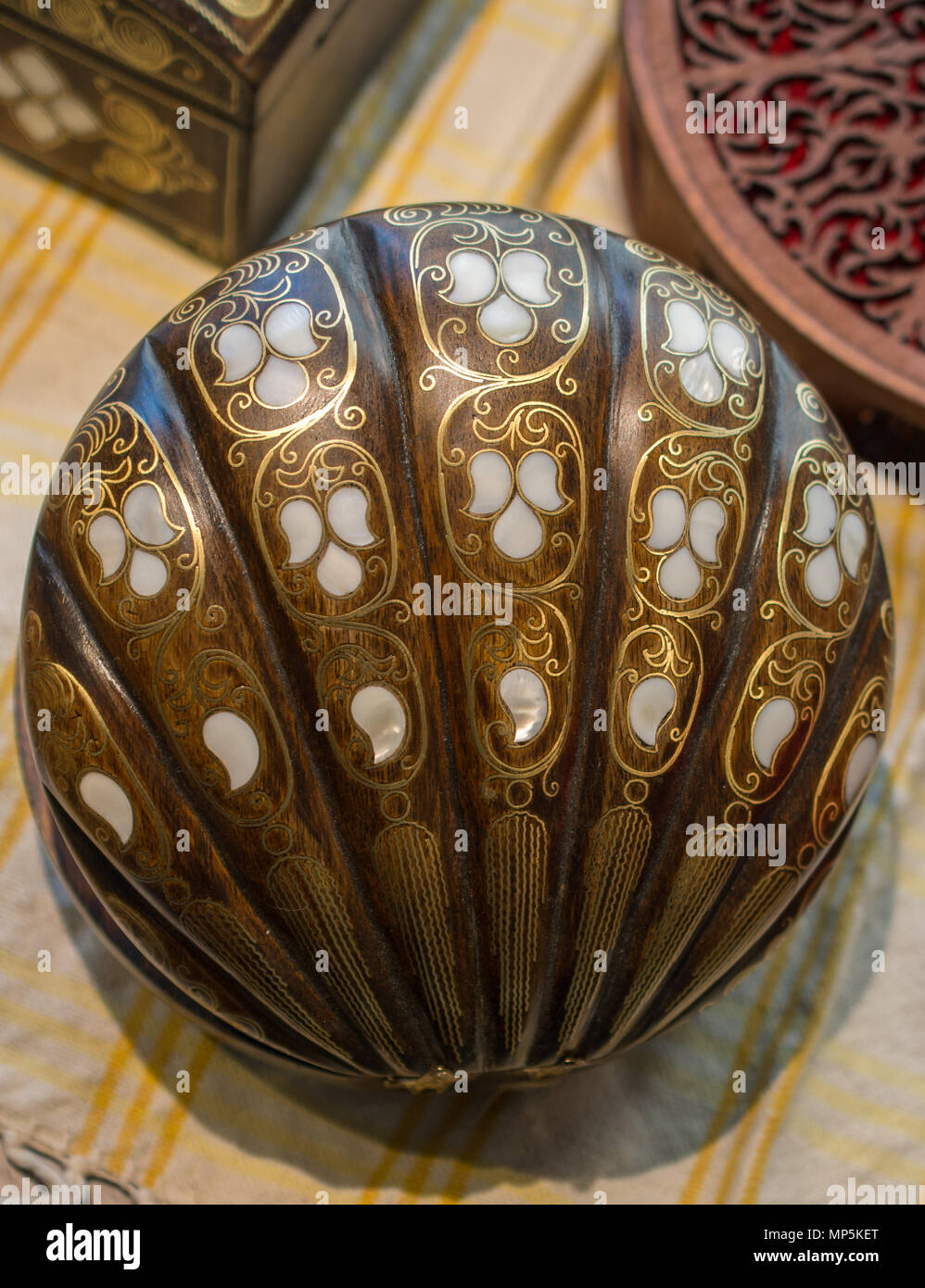 Ancient style wooden treasure chest with mother of pearl inlay Stock ...