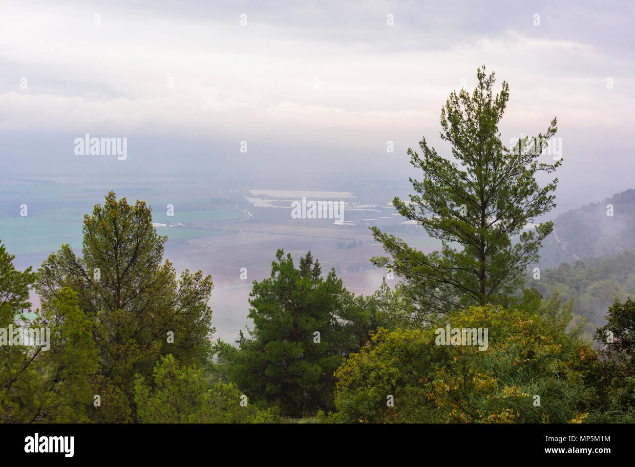 view of the Hula Valley from Hareut Museum in the Upper Galilee in ...