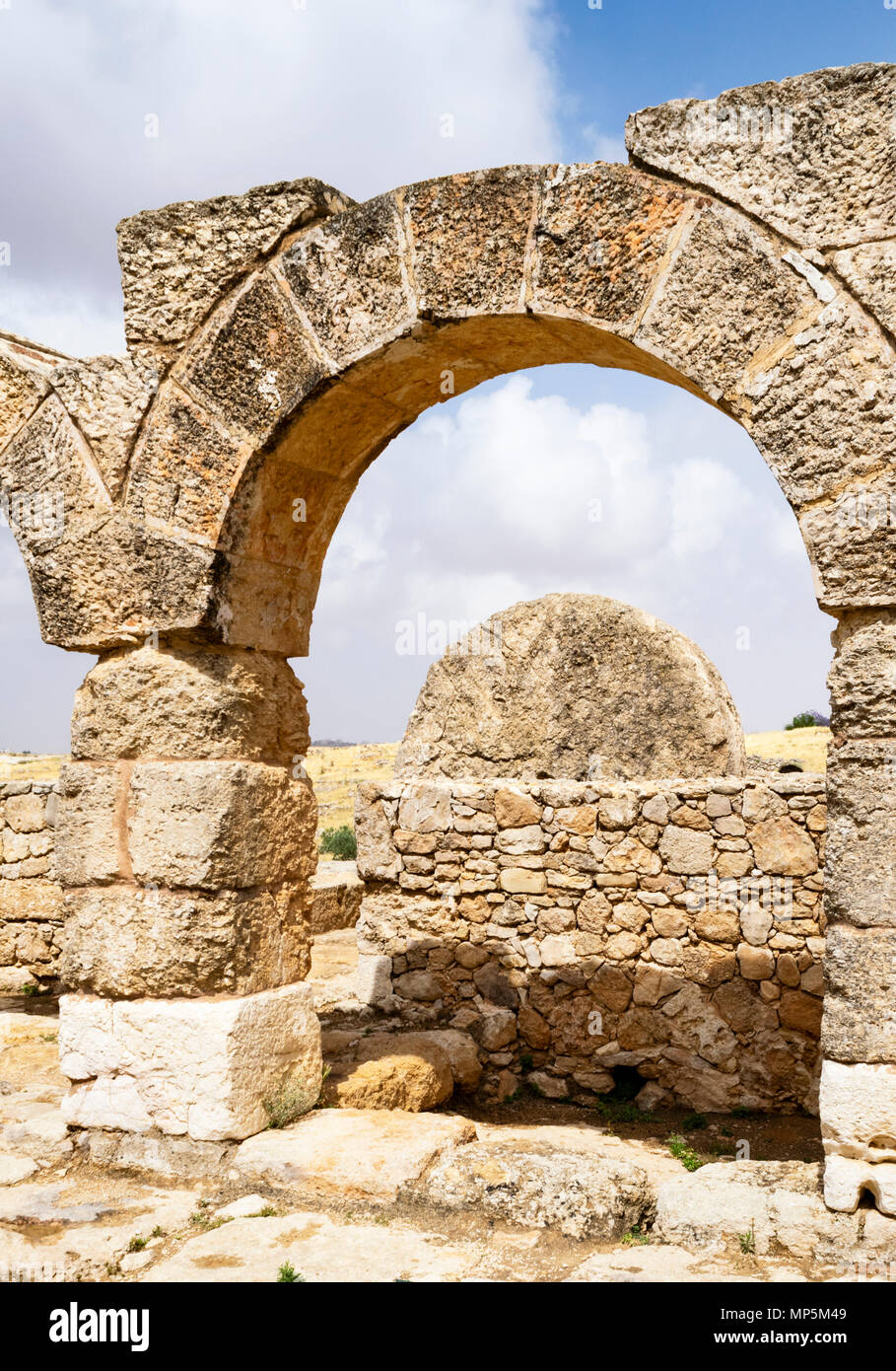 the massive rolling stone door of the ancient Susya synagogue viewed ...
