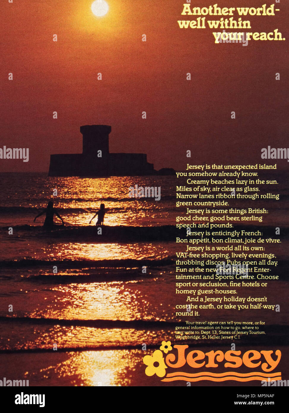 1980s original old vintage advertisement advertising Jersey tourism ...