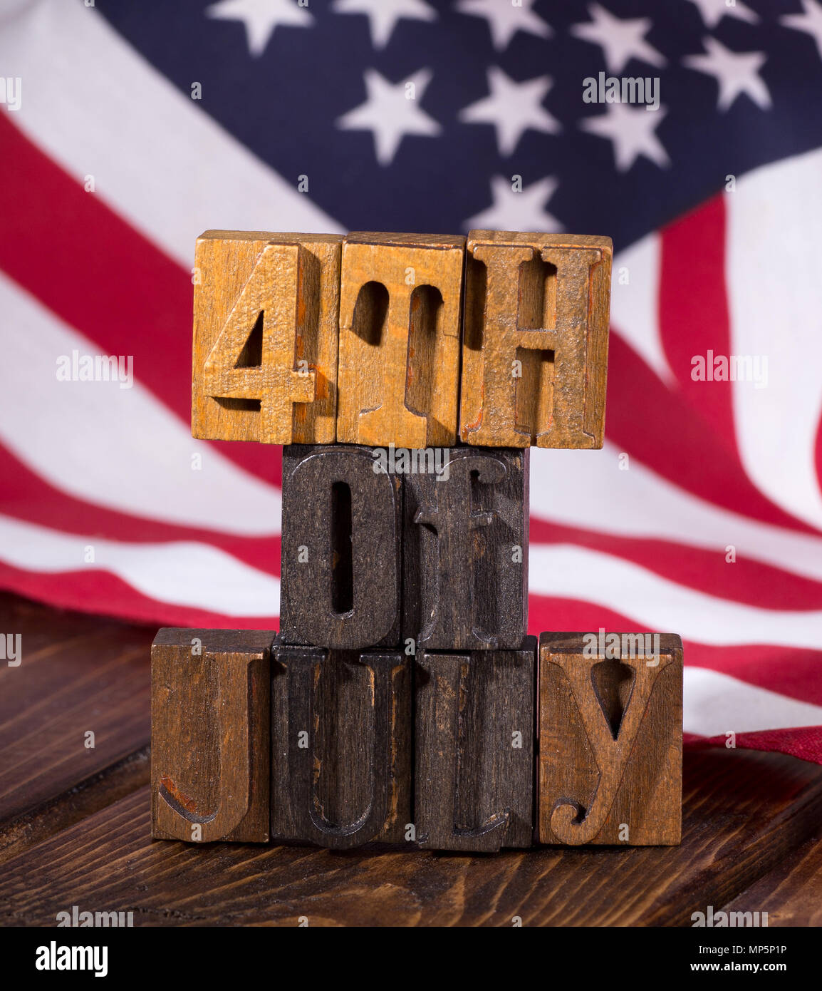 "4th of July" sign using wooden letter blocks with the United States ...