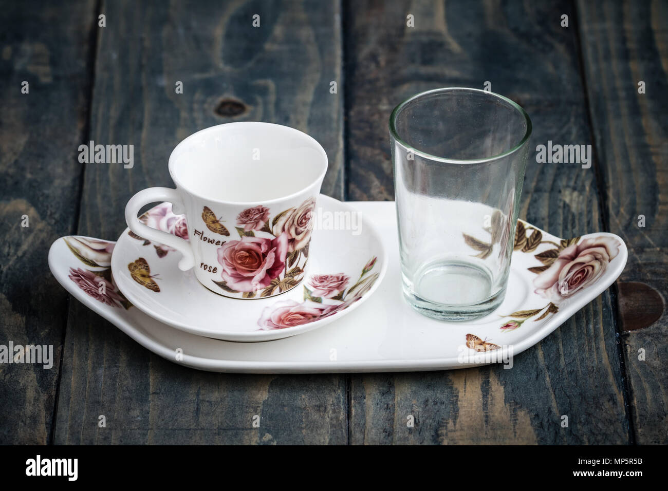 Classic porcelain Turkish coffee cup with tray and glass Stock Photo ...