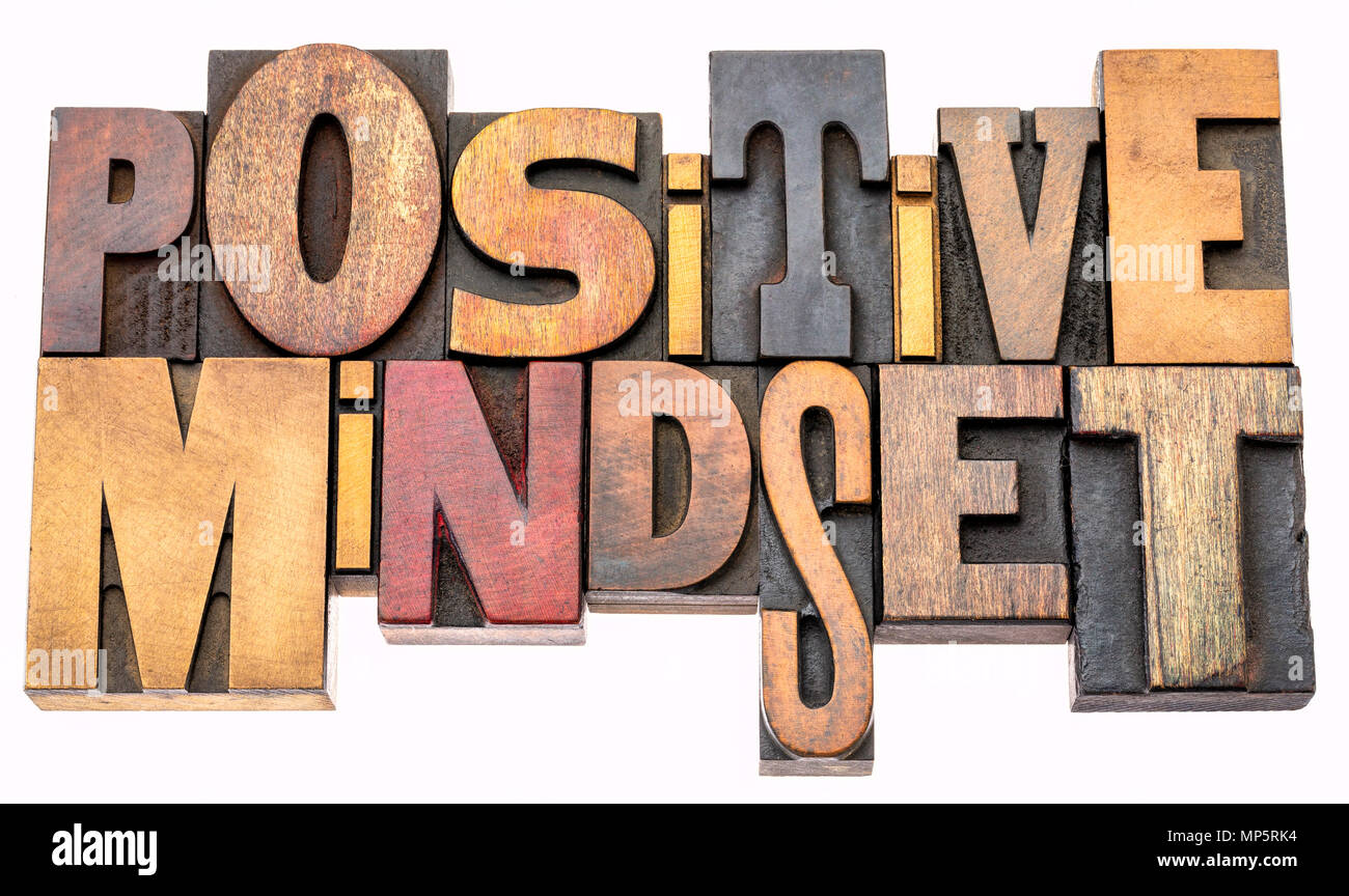 positive mindset - isolated word abstract in vintage letterpress wood ...