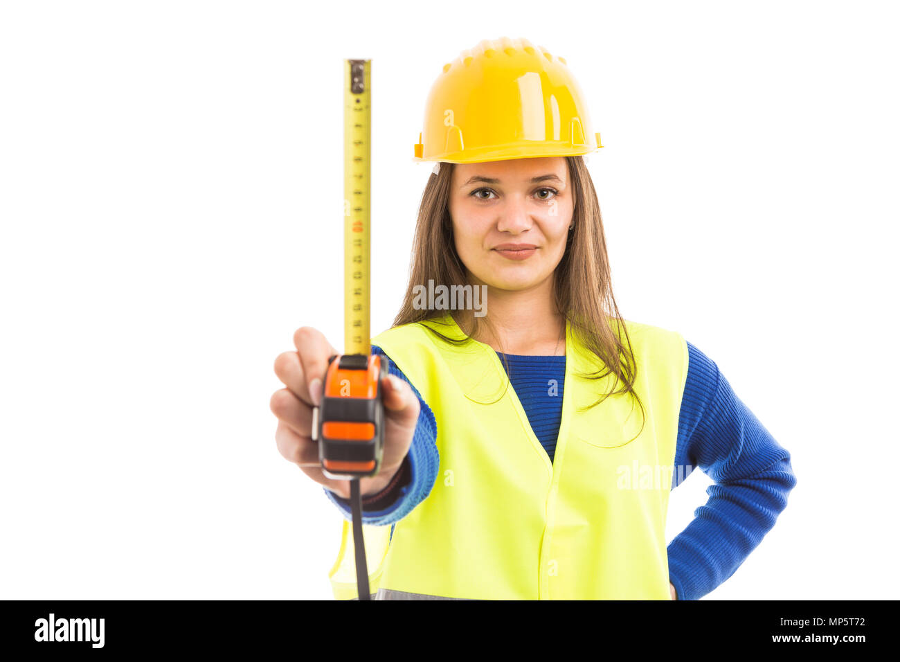 Woman holding ruler isolated on hi-res stock photography and images - Alamy