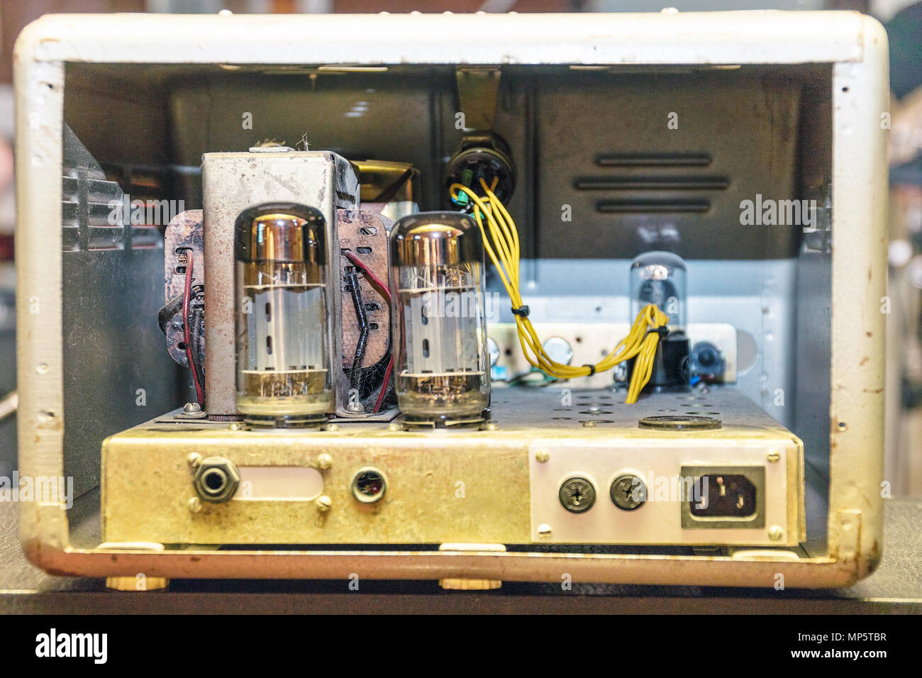 Radio tubes inside the old amplifier. Selective focus Stock Photo - Alamy