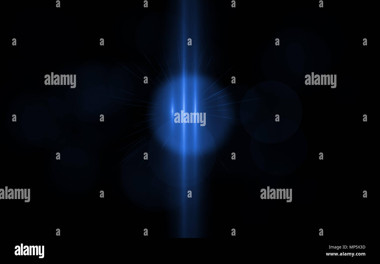 Anamorphic blue lens flare isolated on black background for overlay ...