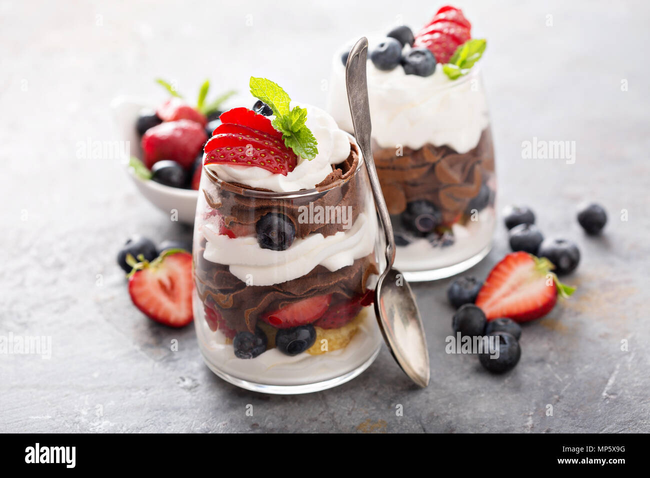 Chocolate pudding layered dessert Stock Photo - Alamy