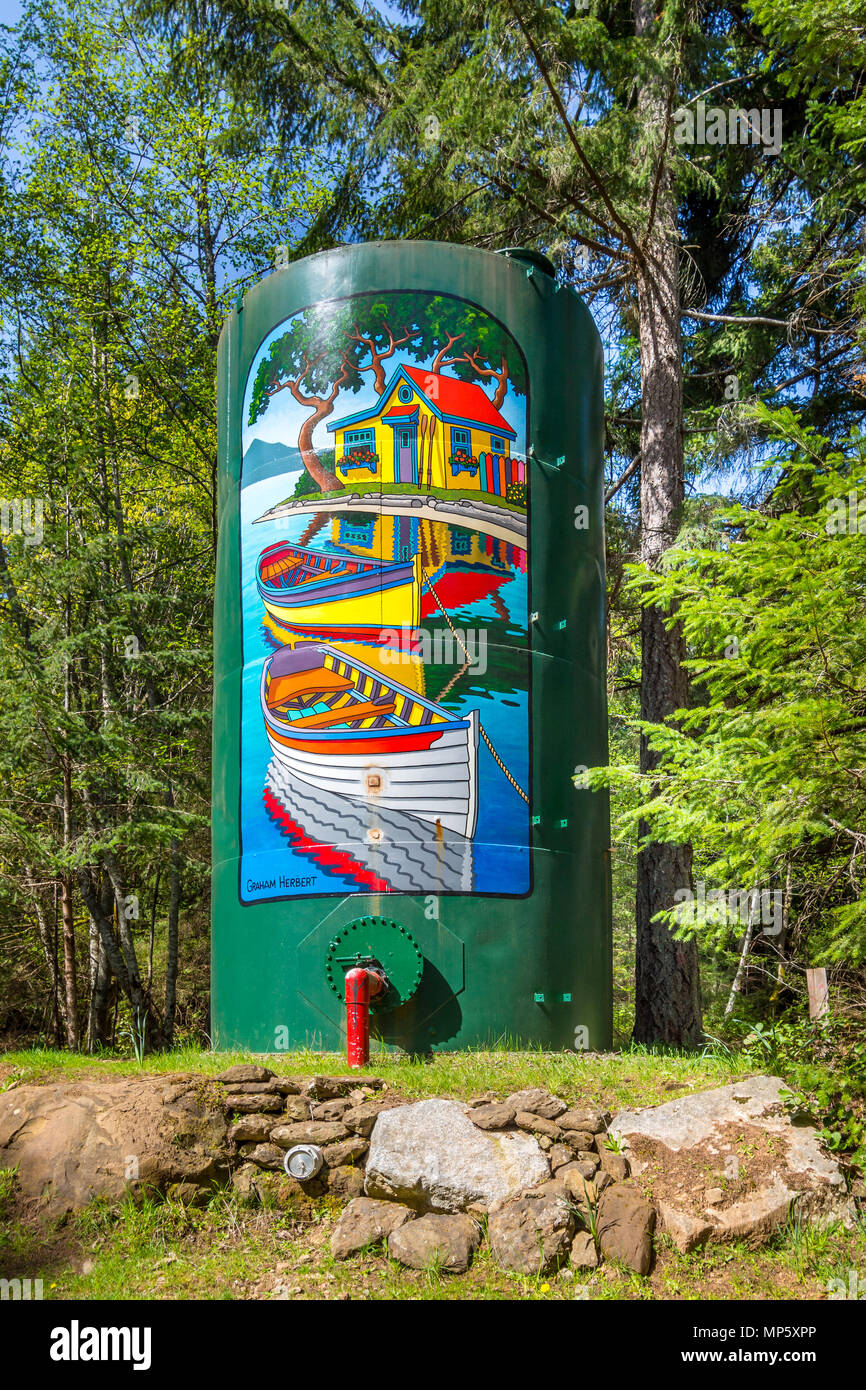 Artist painted fire department water tanks, Hornby Island, BC, Canada ...