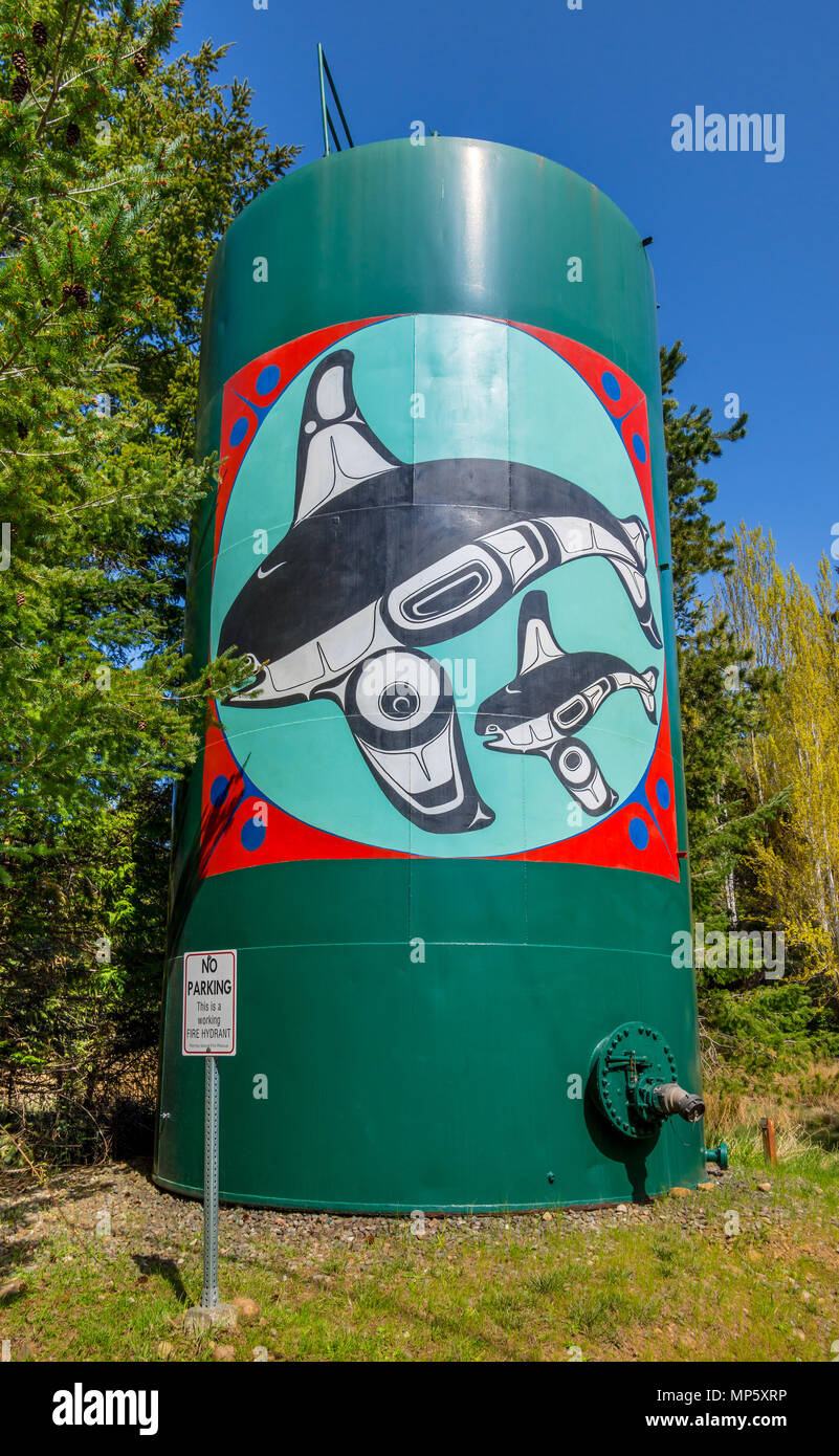 Artist painted fire department water tanks, Hornby Island, BC, Canada ...